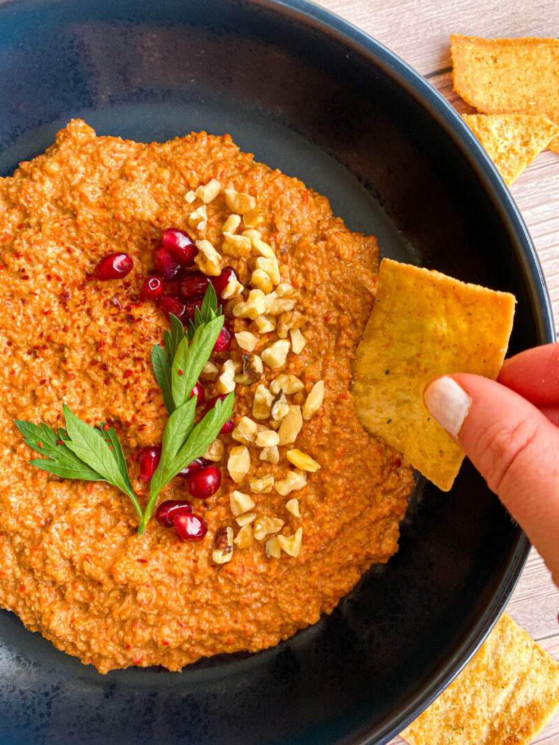 Muhammara (Roasted Red Pepper & Walnut Dip) - Tastefully Grace