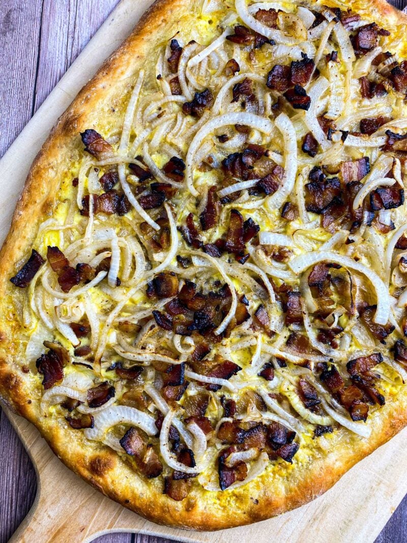 Easy Tarte Flambée (Bacon & Onion Pizza) - Tastefully Grace